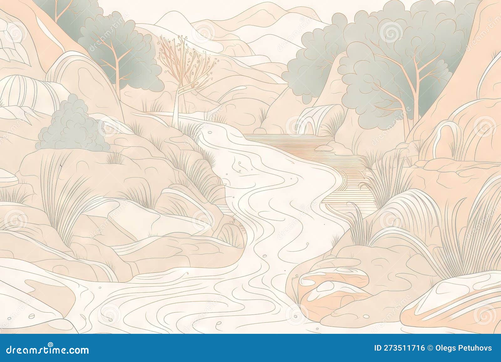 A Drawing of a River Running through a Forest Filled with Trees Stock ...