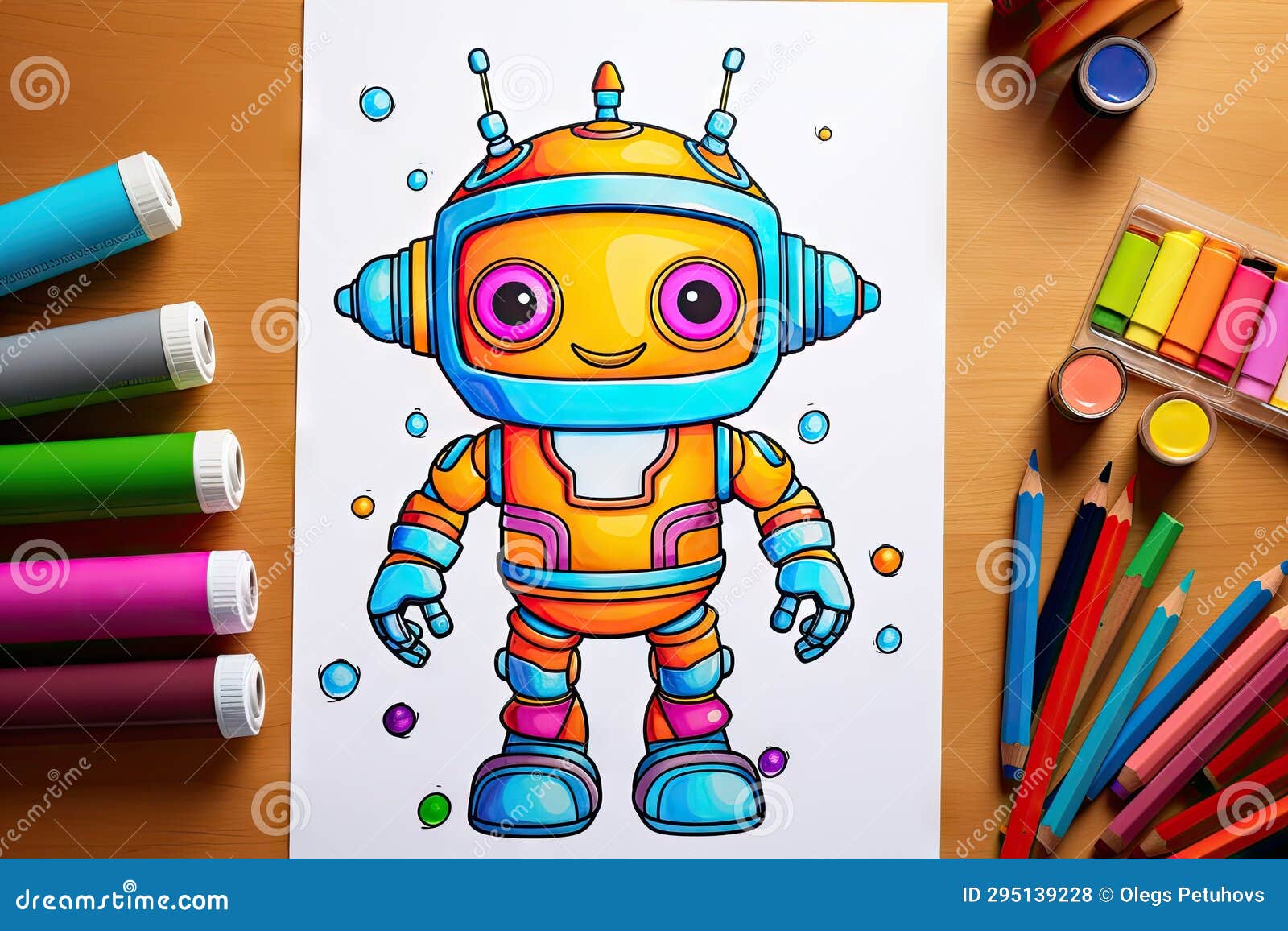 A Drawing of a Robot with Lots of Color Pencils. Generative Ai Stock ...