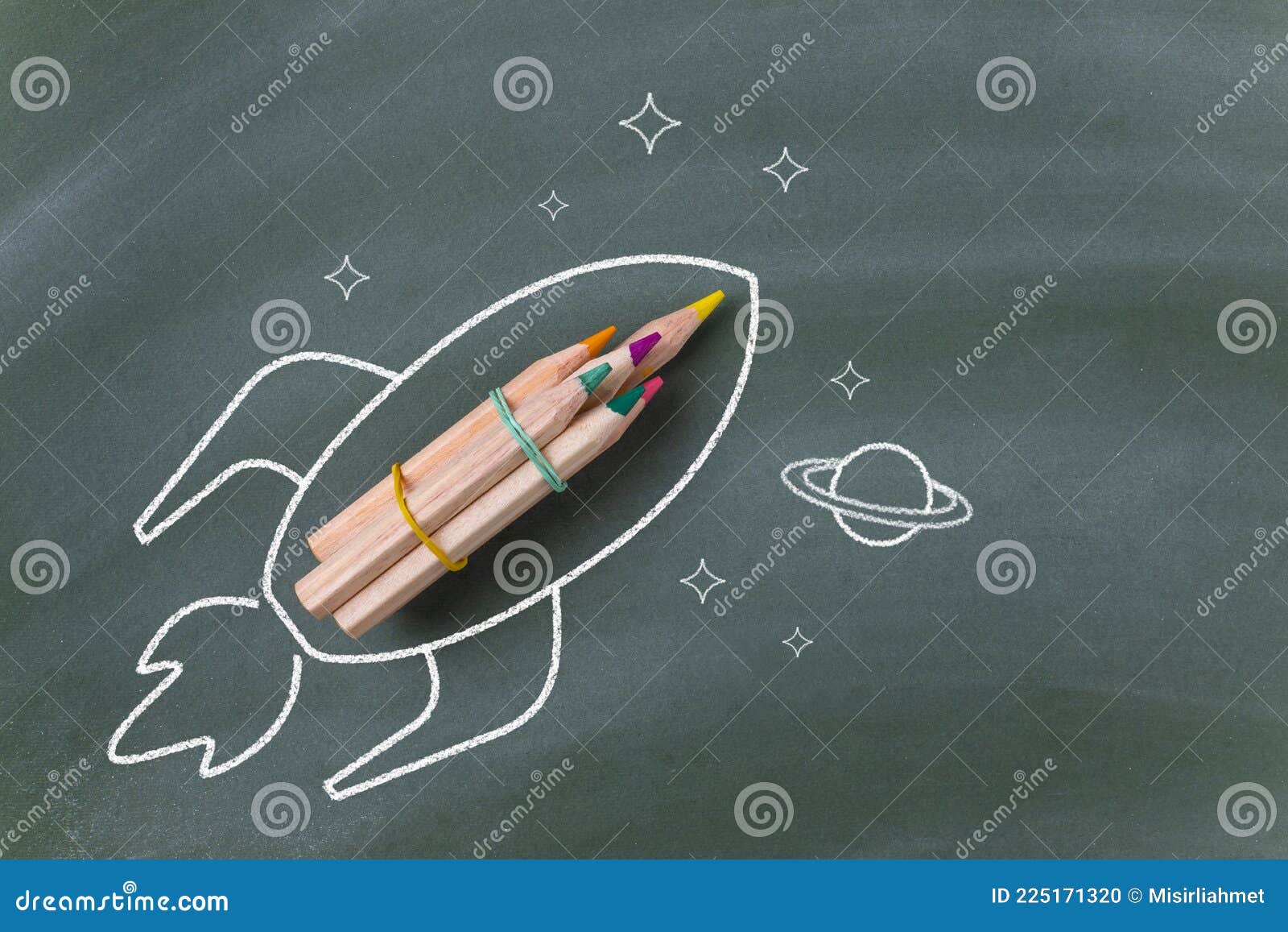 Drawing of a Rocket with Pencils on Blackboard Stock Photo - Image of ...