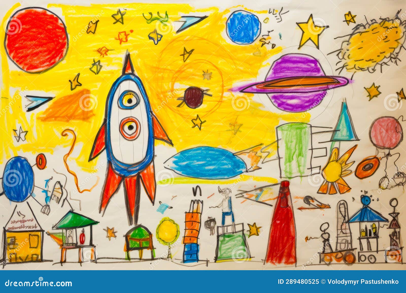 Drawing of Rocket Ship with Rocket Ship in the Background. Generative ...