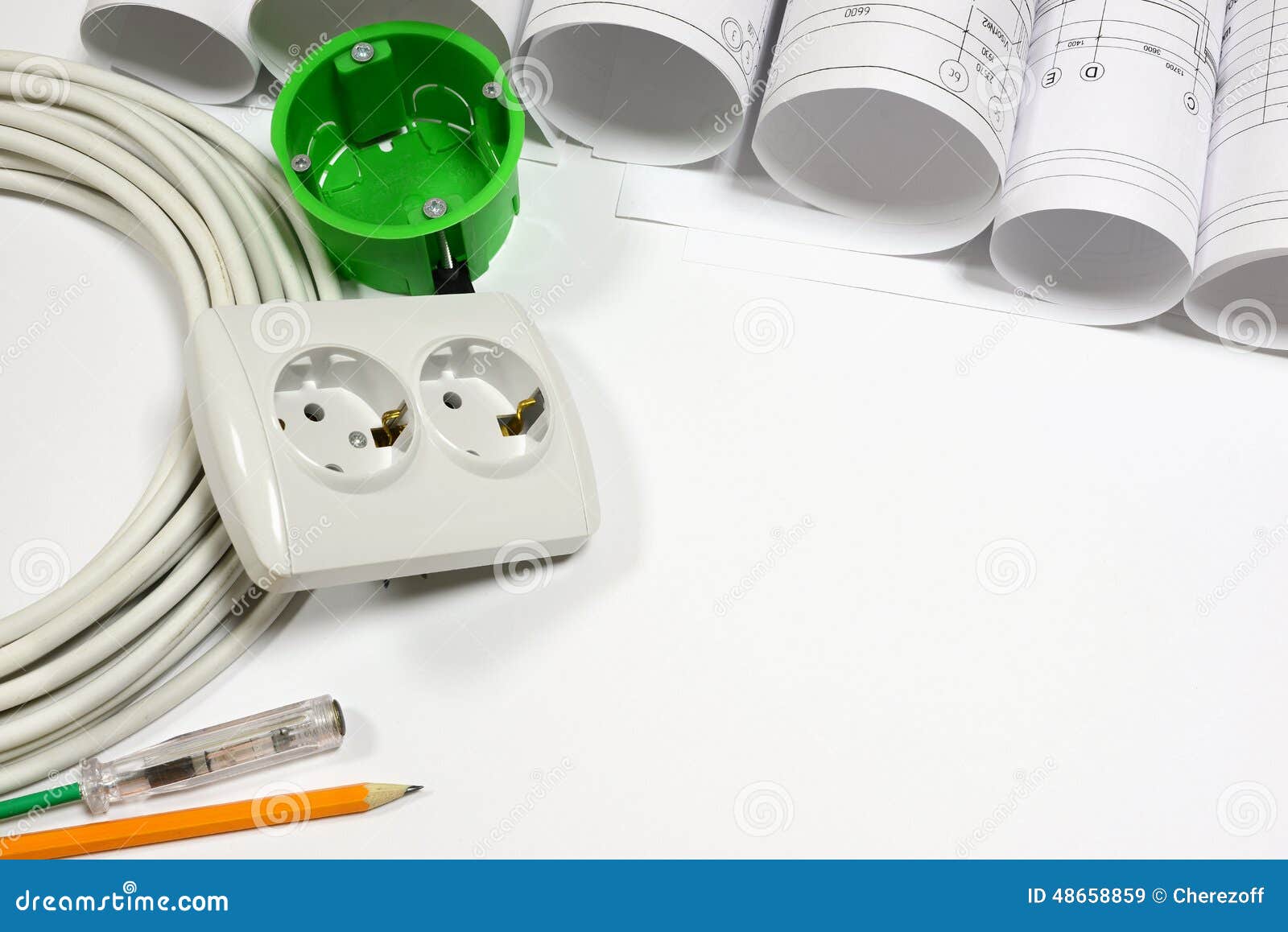 Rolls Of Electrical Diagrams And Accessories For Drawing Stock Image ...