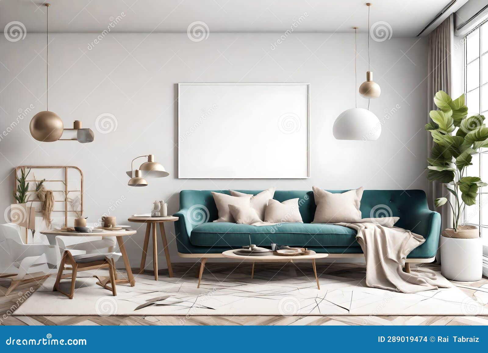 A Drawing Room with Wall Mock Up Stock Illustration - Illustration of ...