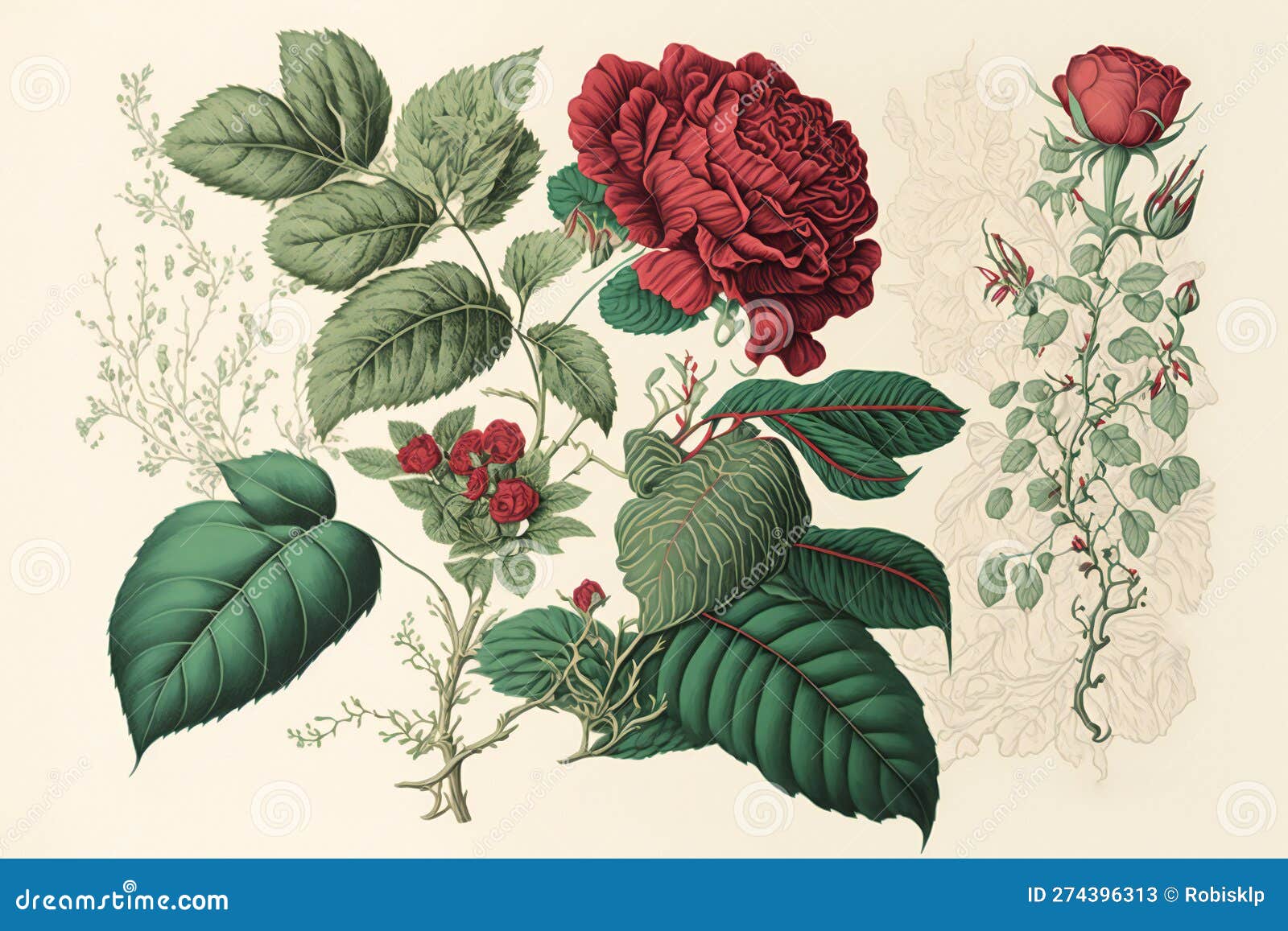 A Drawing of Roses with Leaves and Flowers Stock Illustration ...