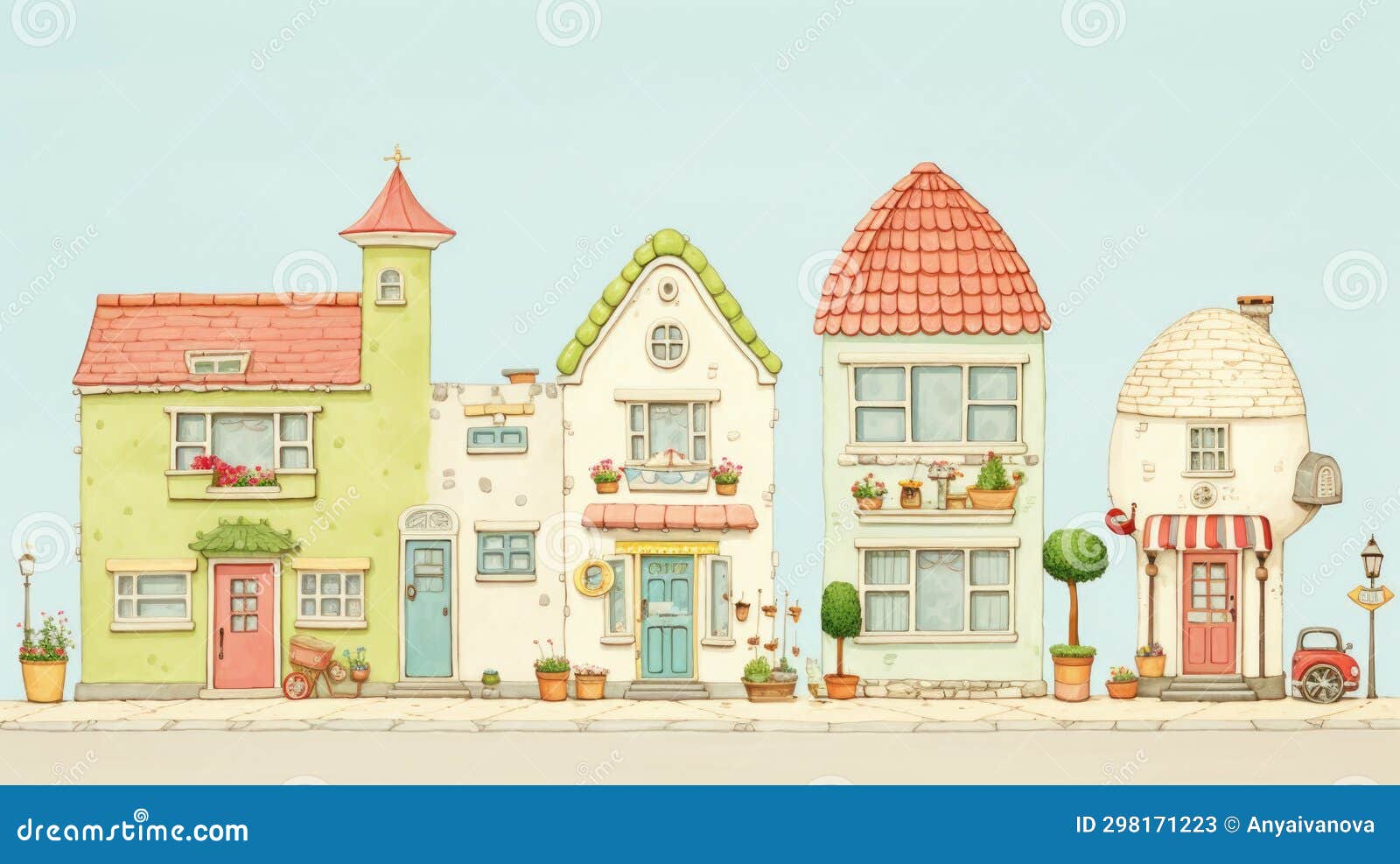 A Drawing of a Row of Houses on a Street Stock Illustration ...