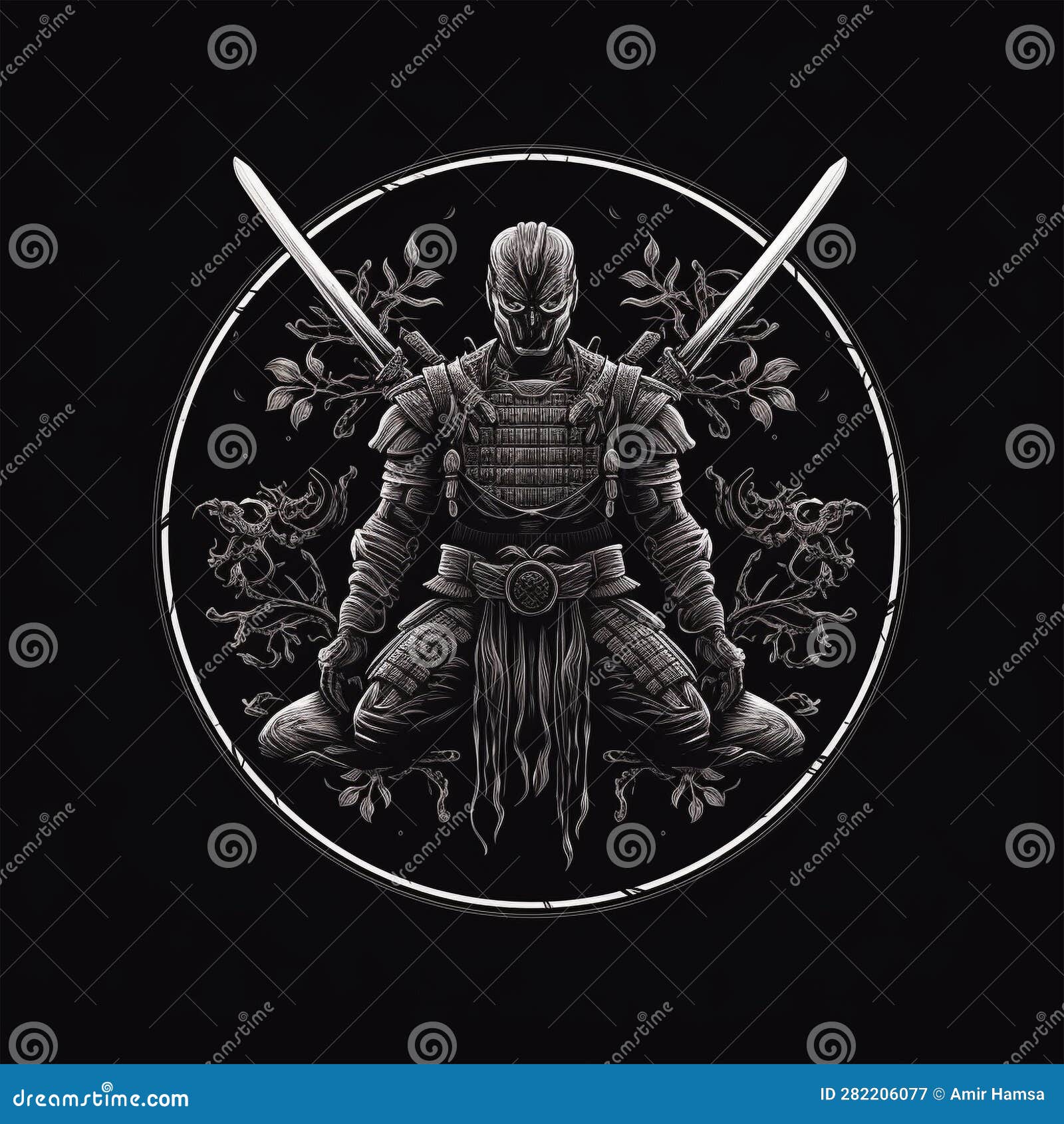 A Drawing of a Samurai with Two Swords Stock Illustration ...