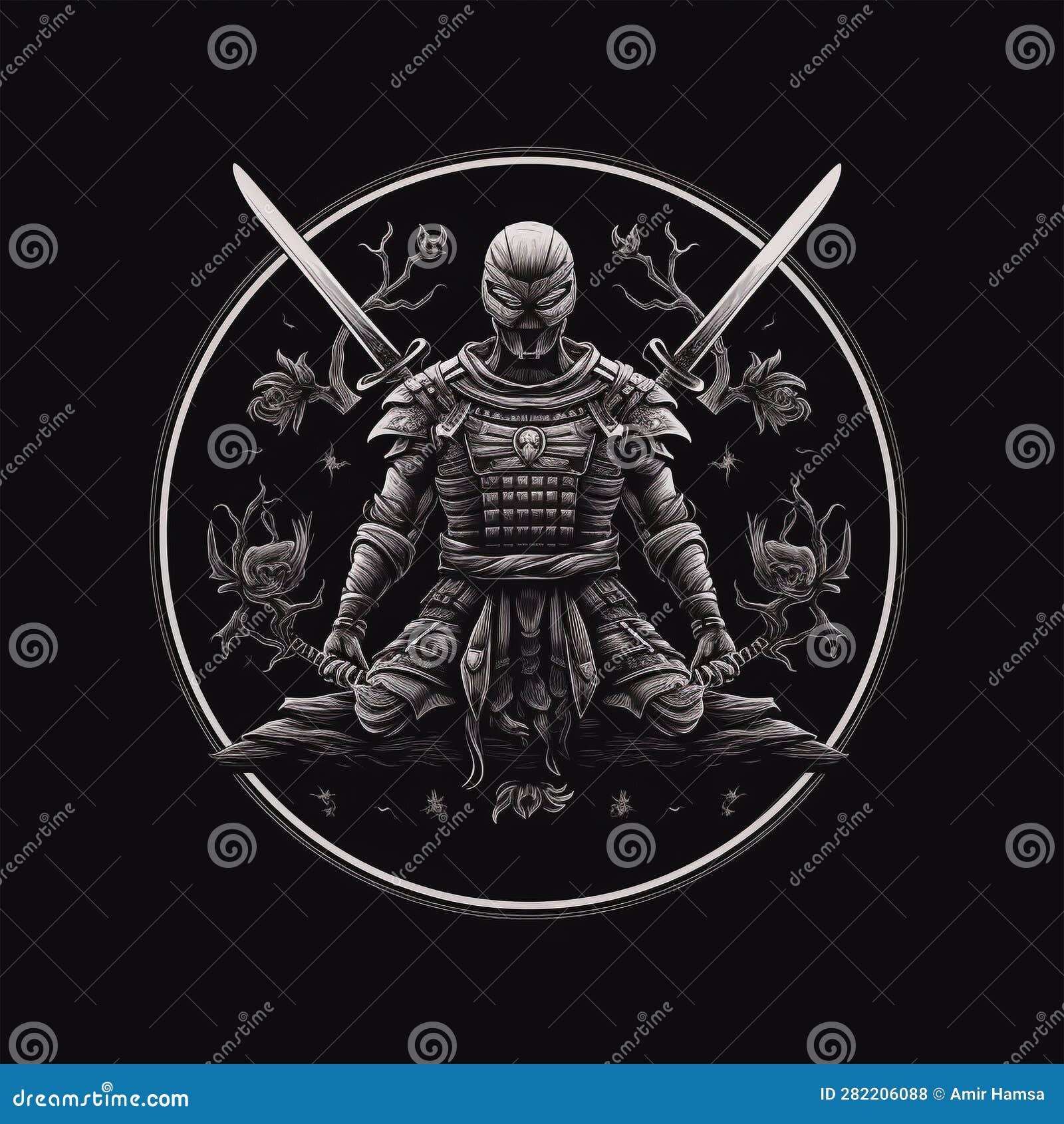 A Drawing of a Samurai with Two Swords Stock Illustration ...