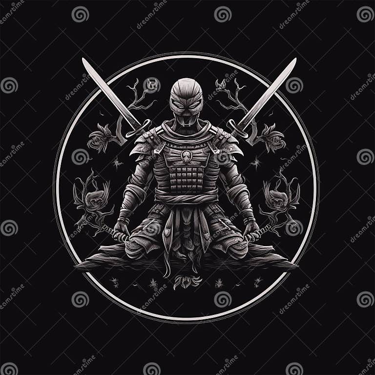 A Drawing of a Samurai with Two Swords Stock Illustration ...