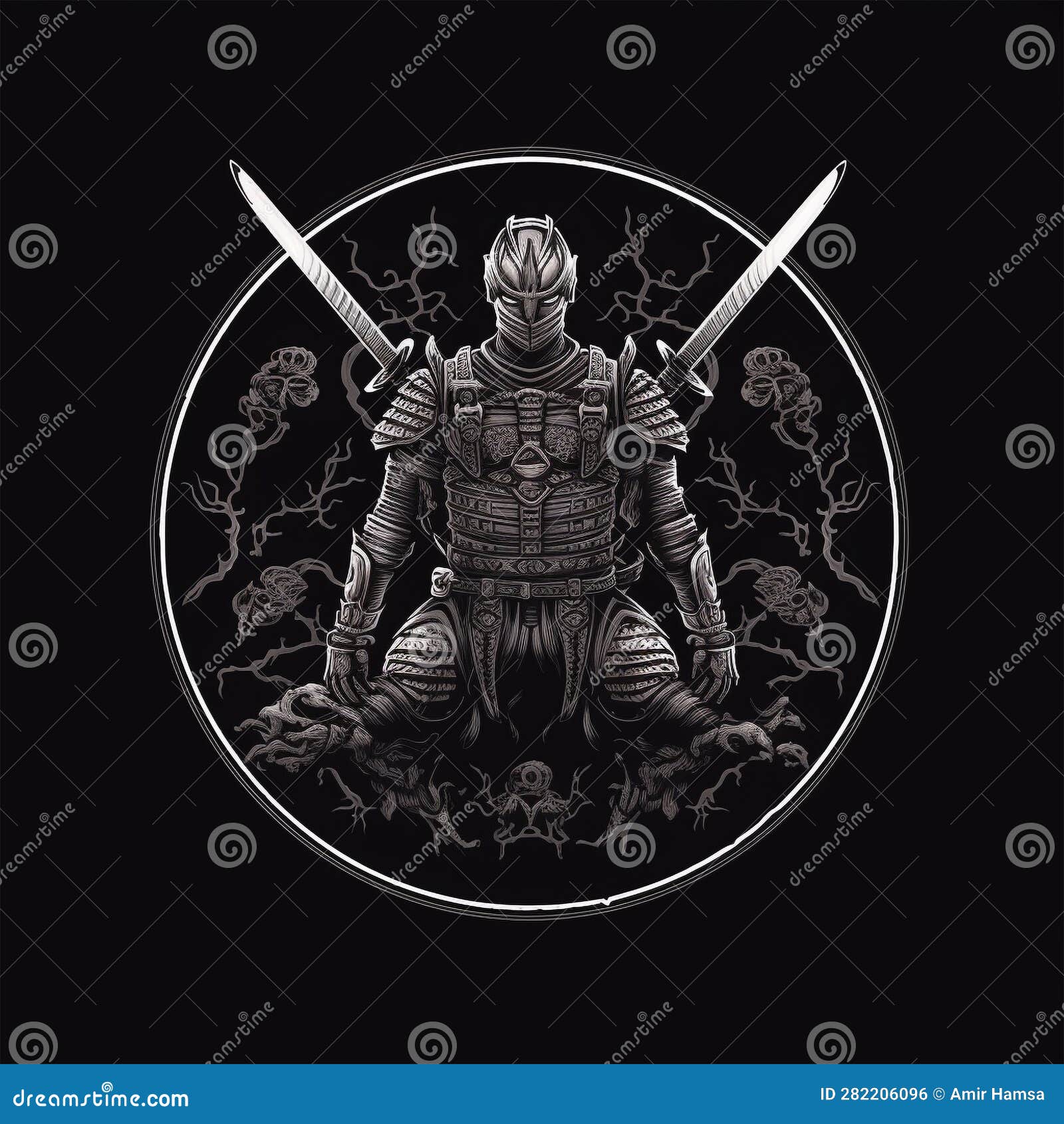 A Drawing of a Samurai with Two Swords Stock Illustration ...