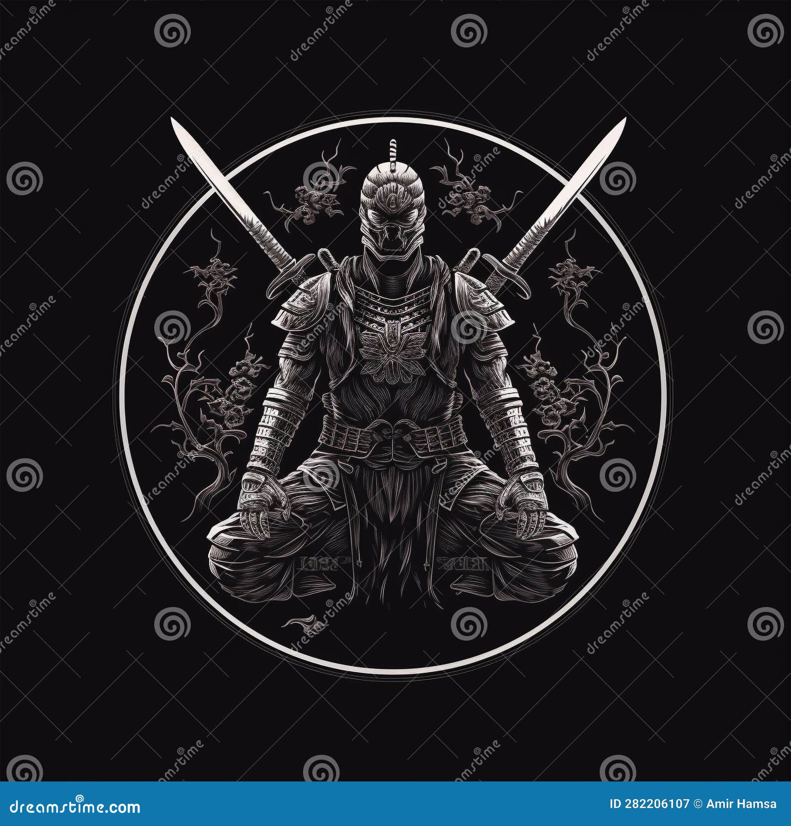 A Drawing of a Samurai with Two Swords Stock Illustration ...