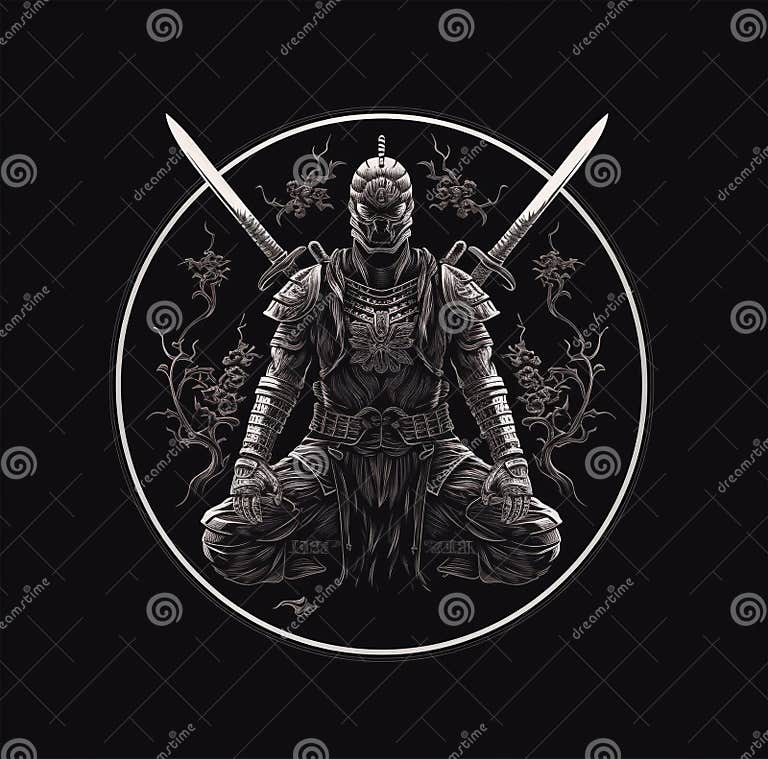 A Drawing of a Samurai with Two Swords Stock Illustration ...