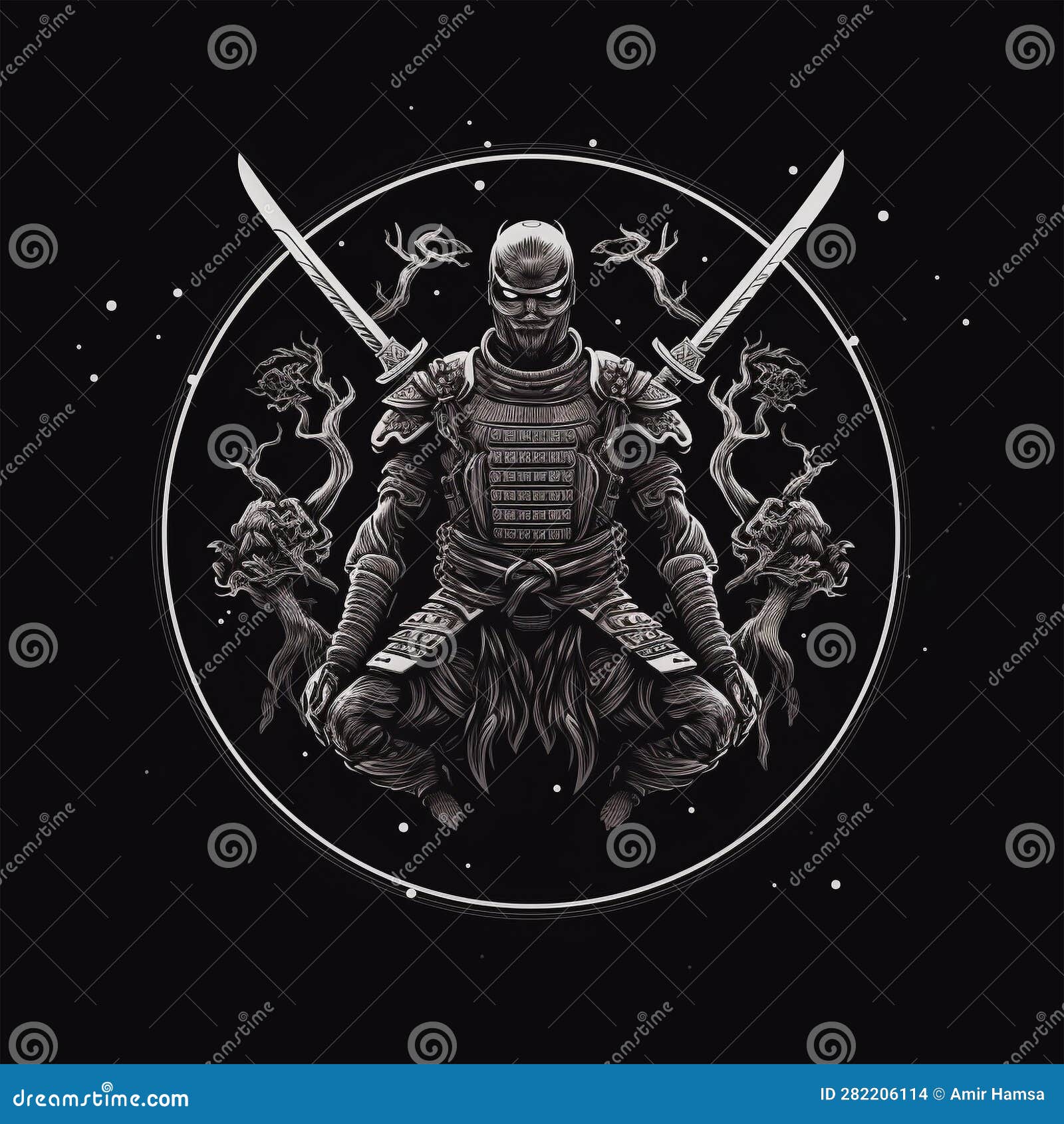 A Drawing of a Samurai with Two Swords Stock Illustration ...