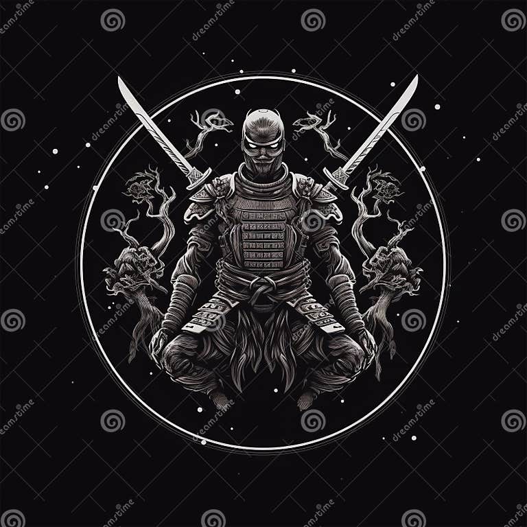 A Drawing of a Samurai with Two Swords Stock Illustration ...