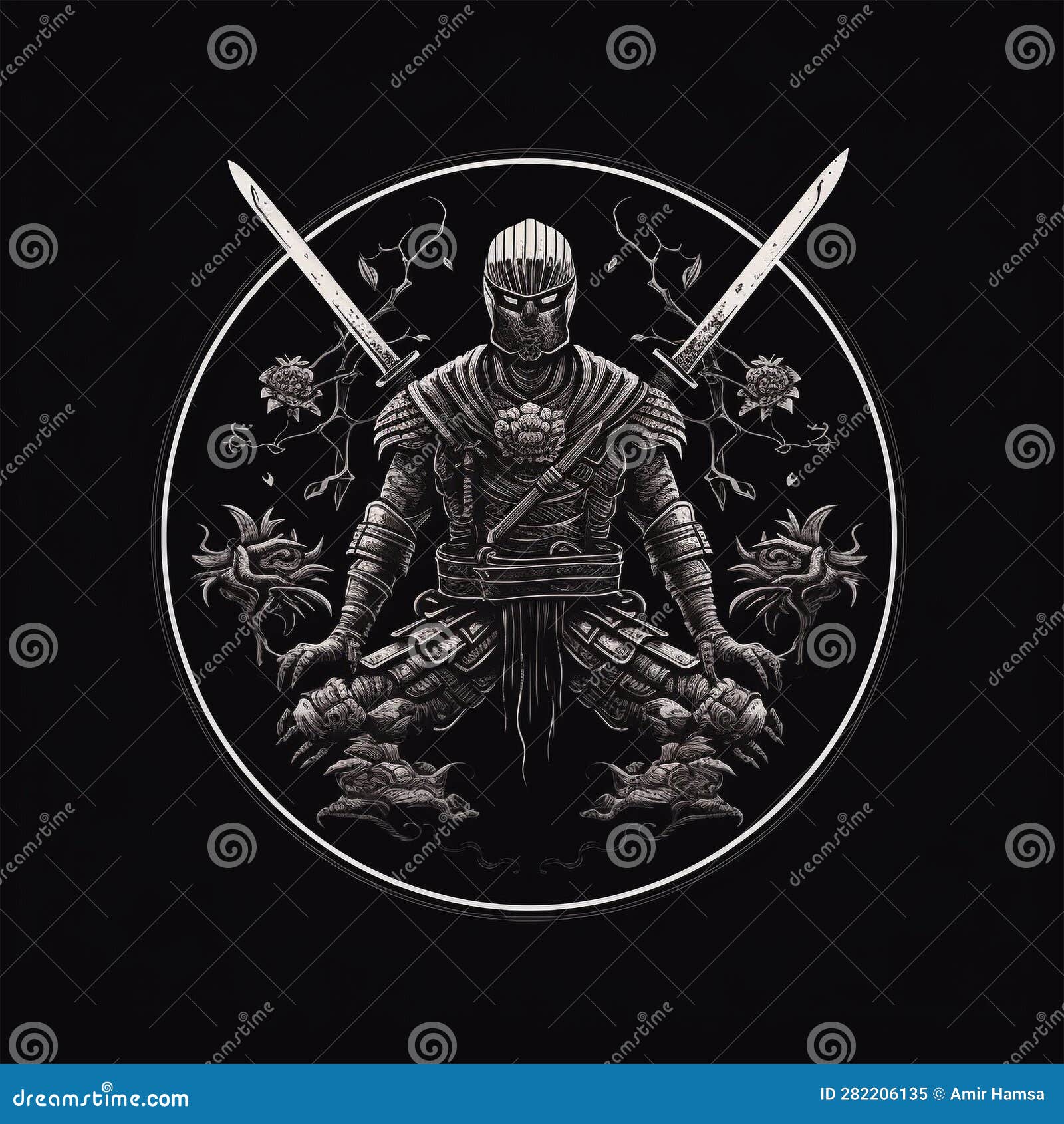 A Drawing of a Samurai with Two Swords Stock Illustration ...