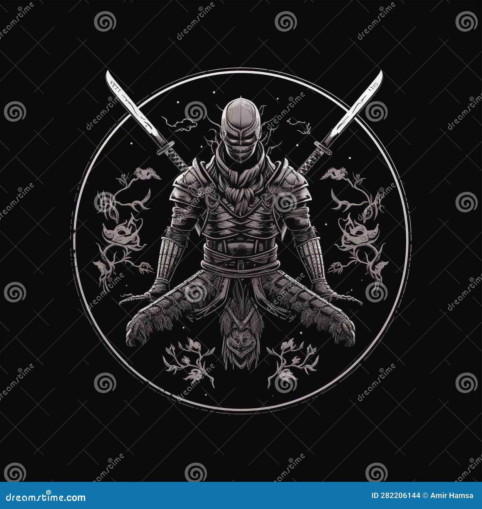 A Drawing of a Samurai with Two Swords Stock Illustration ...
