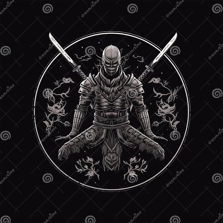 A Drawing of a Samurai with Two Swords Stock Illustration ...