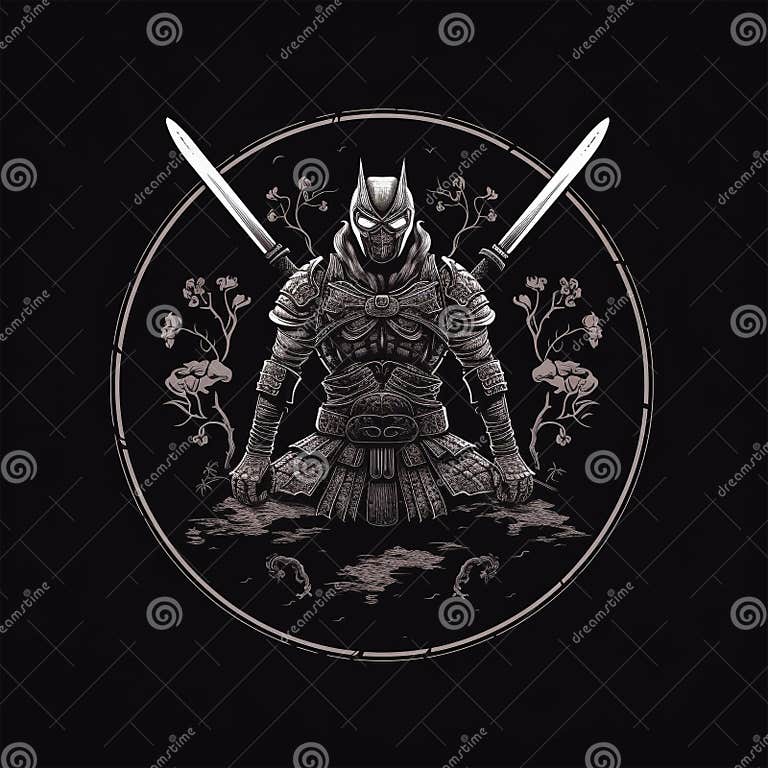 A Drawing of a Samurai with Two Swords Stock Illustration ...