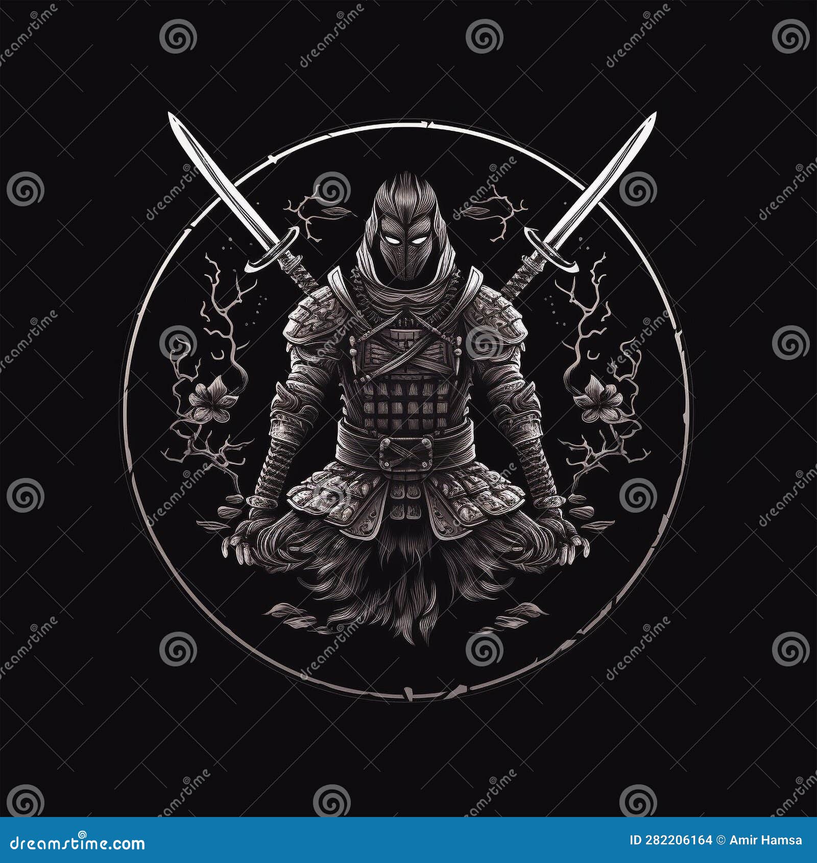A Drawing of a Samurai with Two Swords Stock Illustration ...
