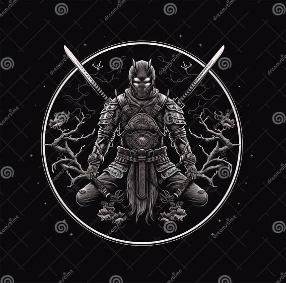 A Drawing of a Samurai with Two Swords Stock Illustration ...