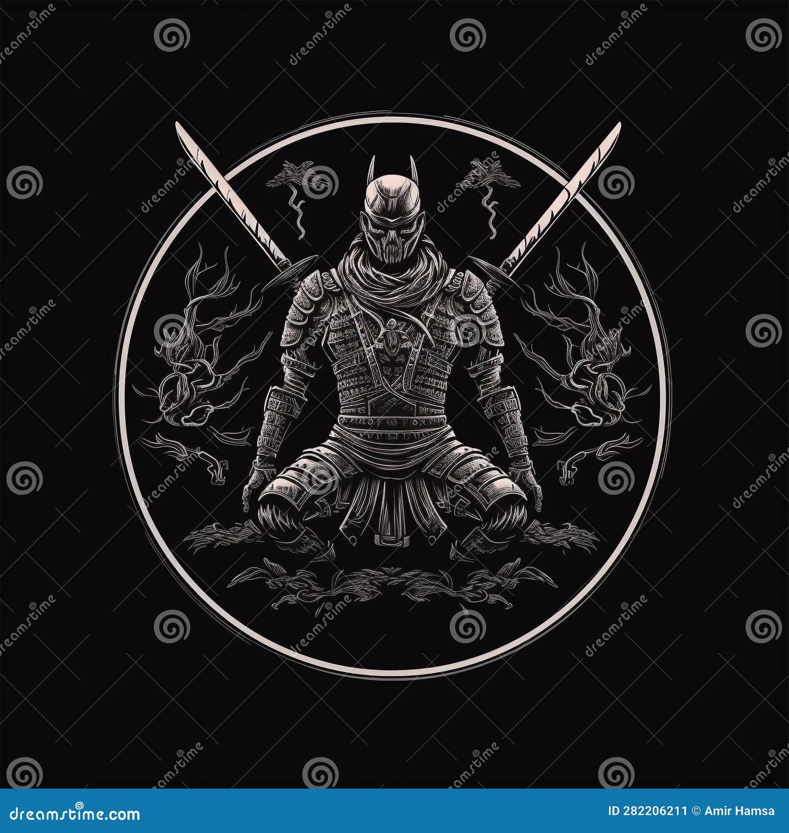 A Drawing of a Samurai with Two Swords Stock Illustration ...