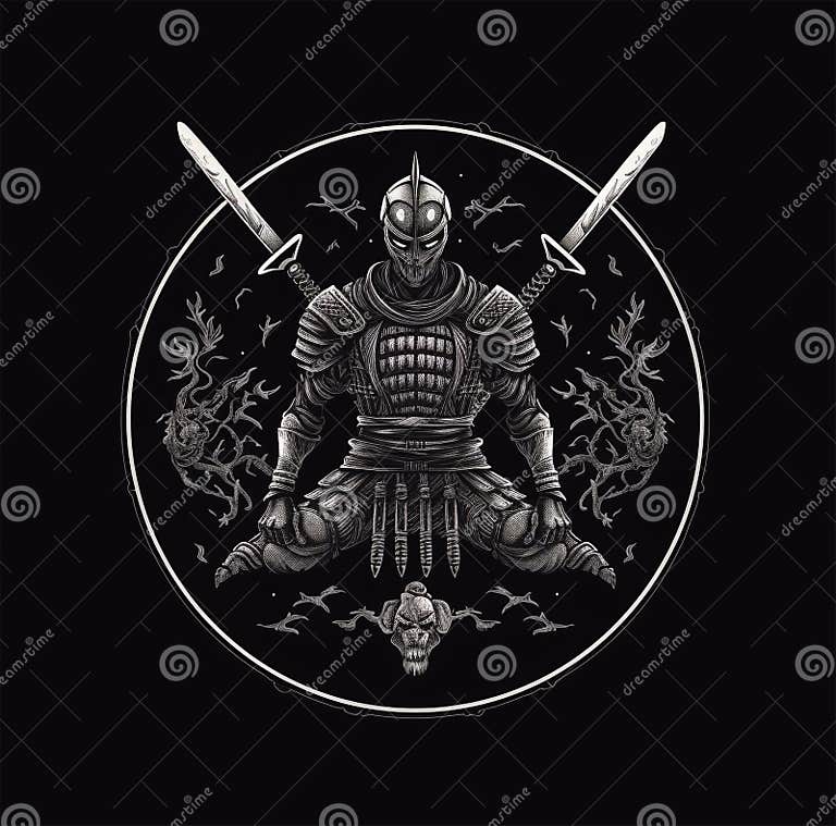 A Drawing of a Samurai with Two Swords Stock Illustration ...