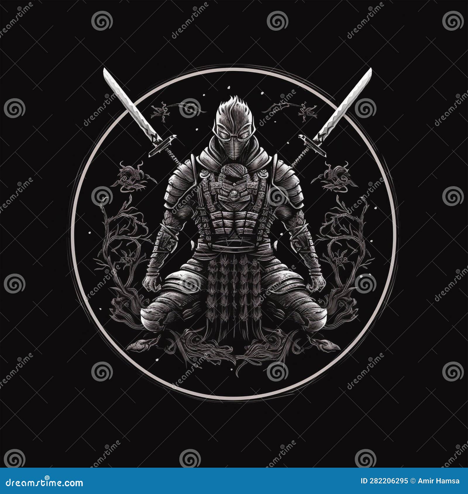 A Drawing of a Samurai with Two Swords Stock Illustration ...
