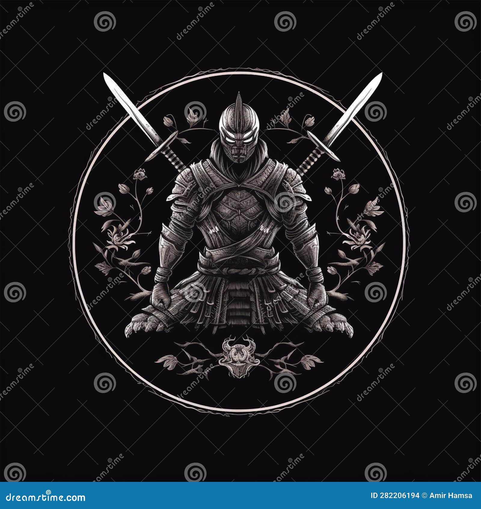 A Drawing of a Samurai with Two Swords Stock Illustration ...