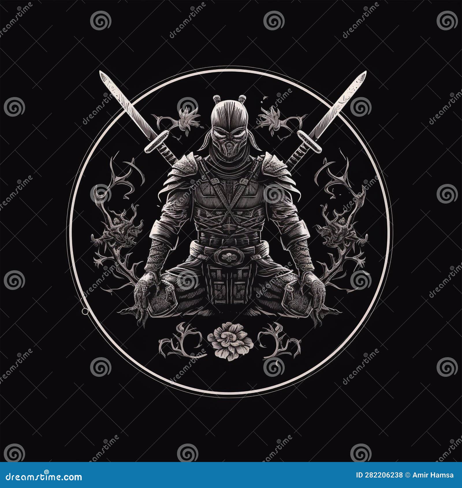 A Drawing of a Samurai with Two Swords Stock Illustration ...