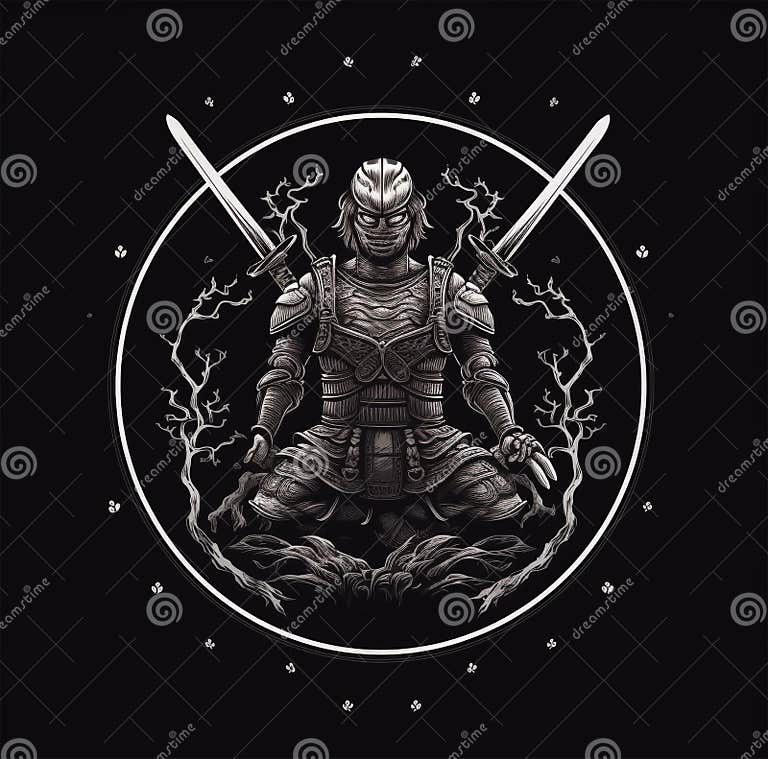 A Drawing of a Samurai with Two Swords Stock Illustration ...