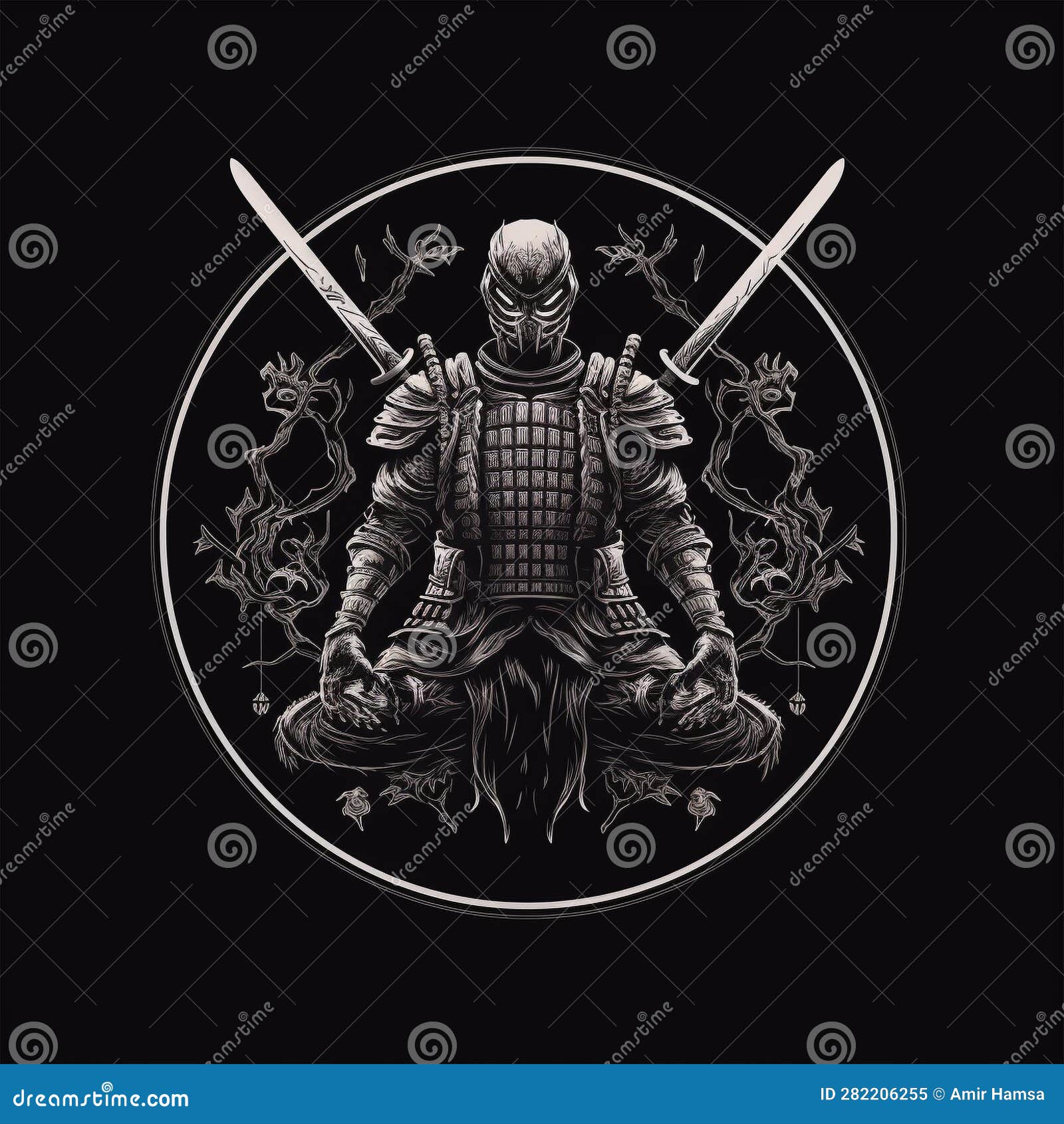 A Drawing of a Samurai with Two Swords Stock Illustration ...
