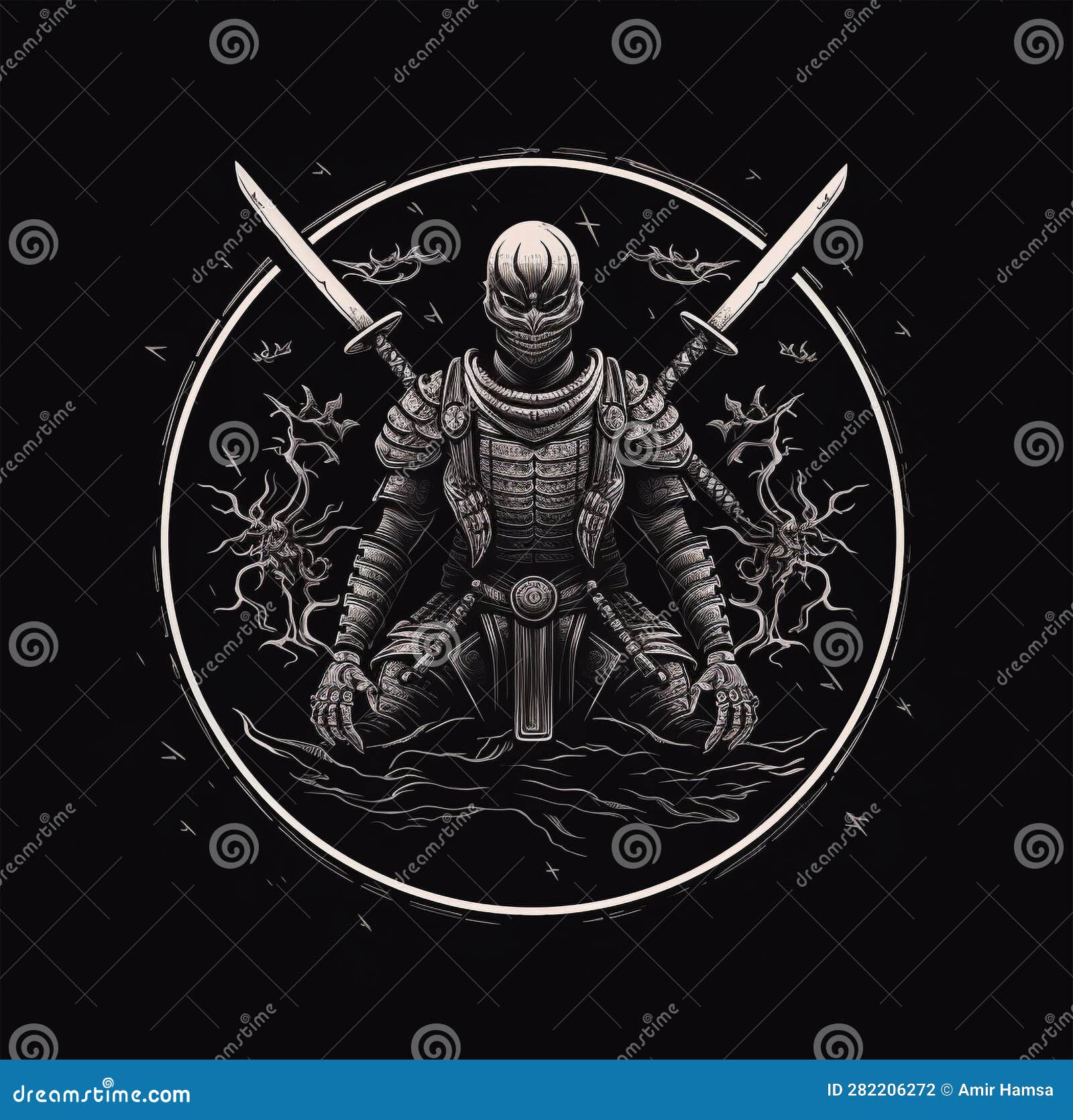 A Drawing of a Samurai with Two Swords Stock Illustration ...