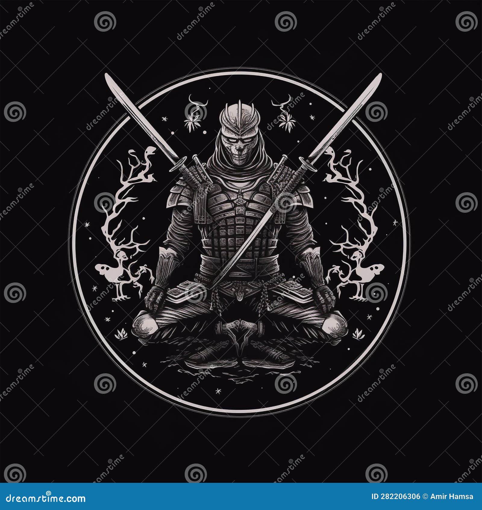A Drawing of a Samurai with Two Swords Stock Illustration ...