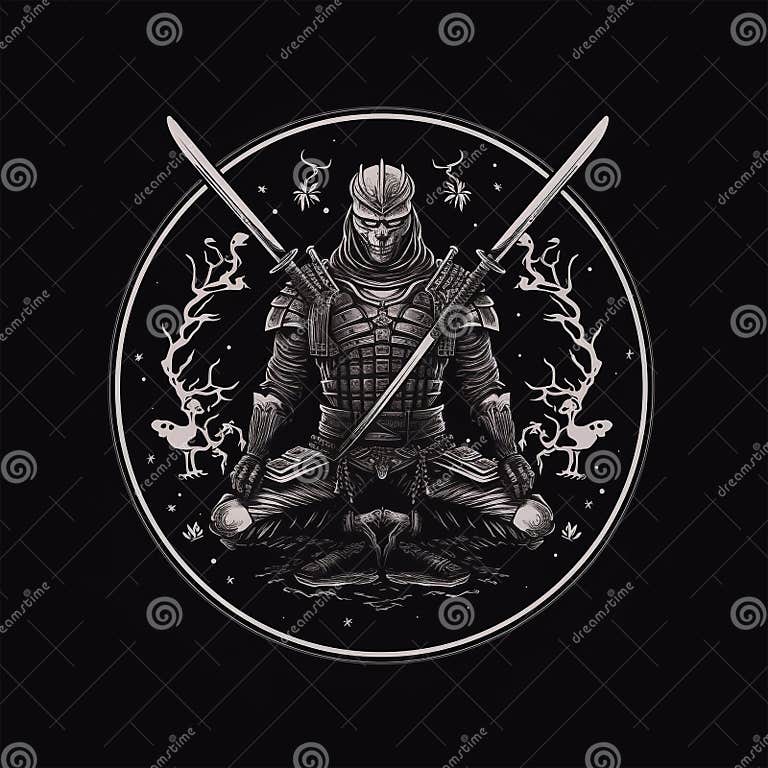 A Drawing of a Samurai with Two Swords Stock Illustration ...