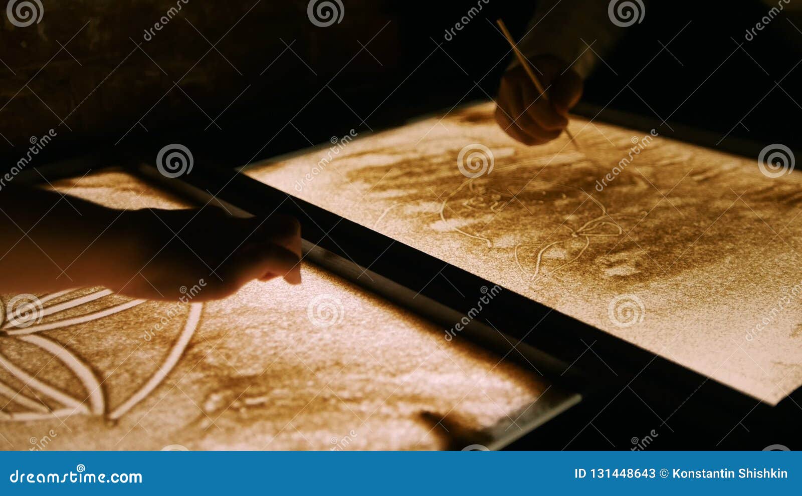 Drawing with a Sand on the Screen. Drawing with a Thin Stick and ...