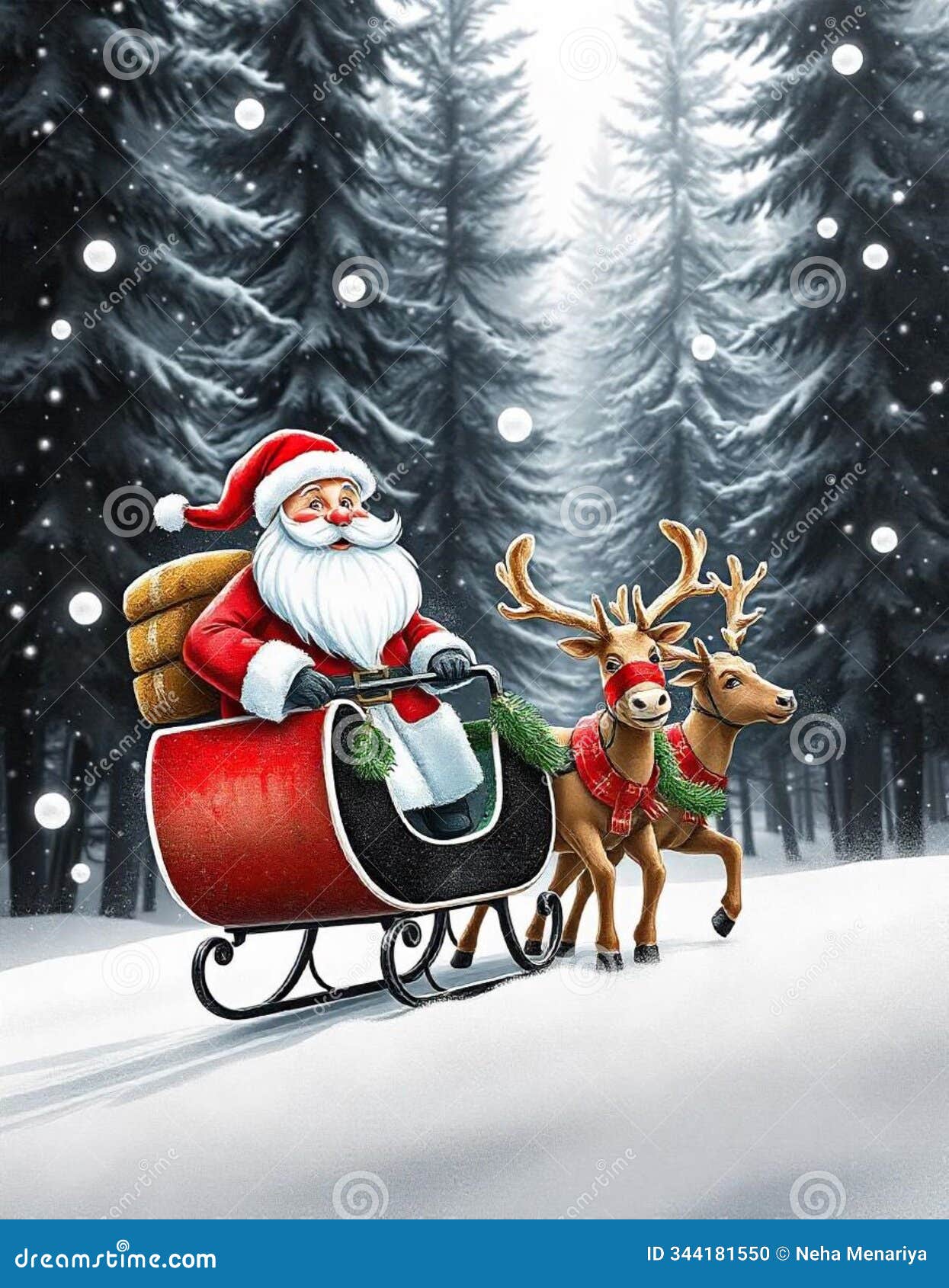 AI Generated Santa Cartoon Riding on His Sleight Stock Illustration ...