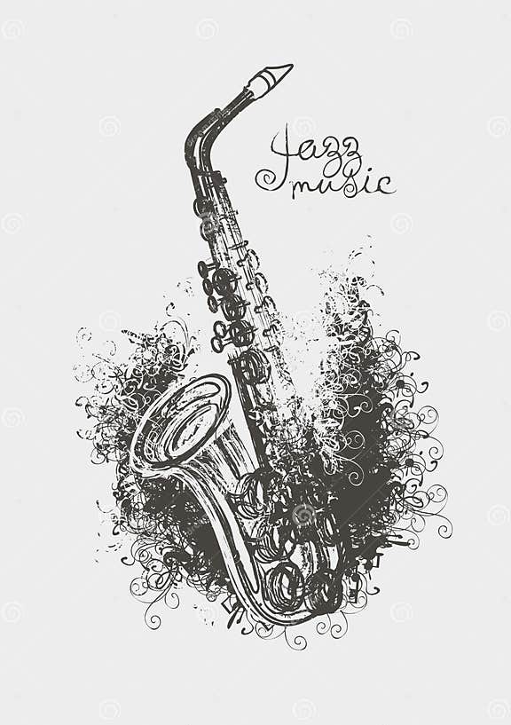 Drawing of a saxophone stock vector. Illustration of notes - 65319996