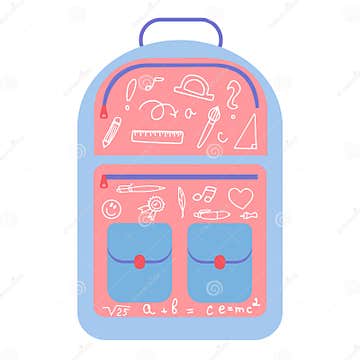 Drawing of a School Backpack. Backpack with Doodle Illustrations ...