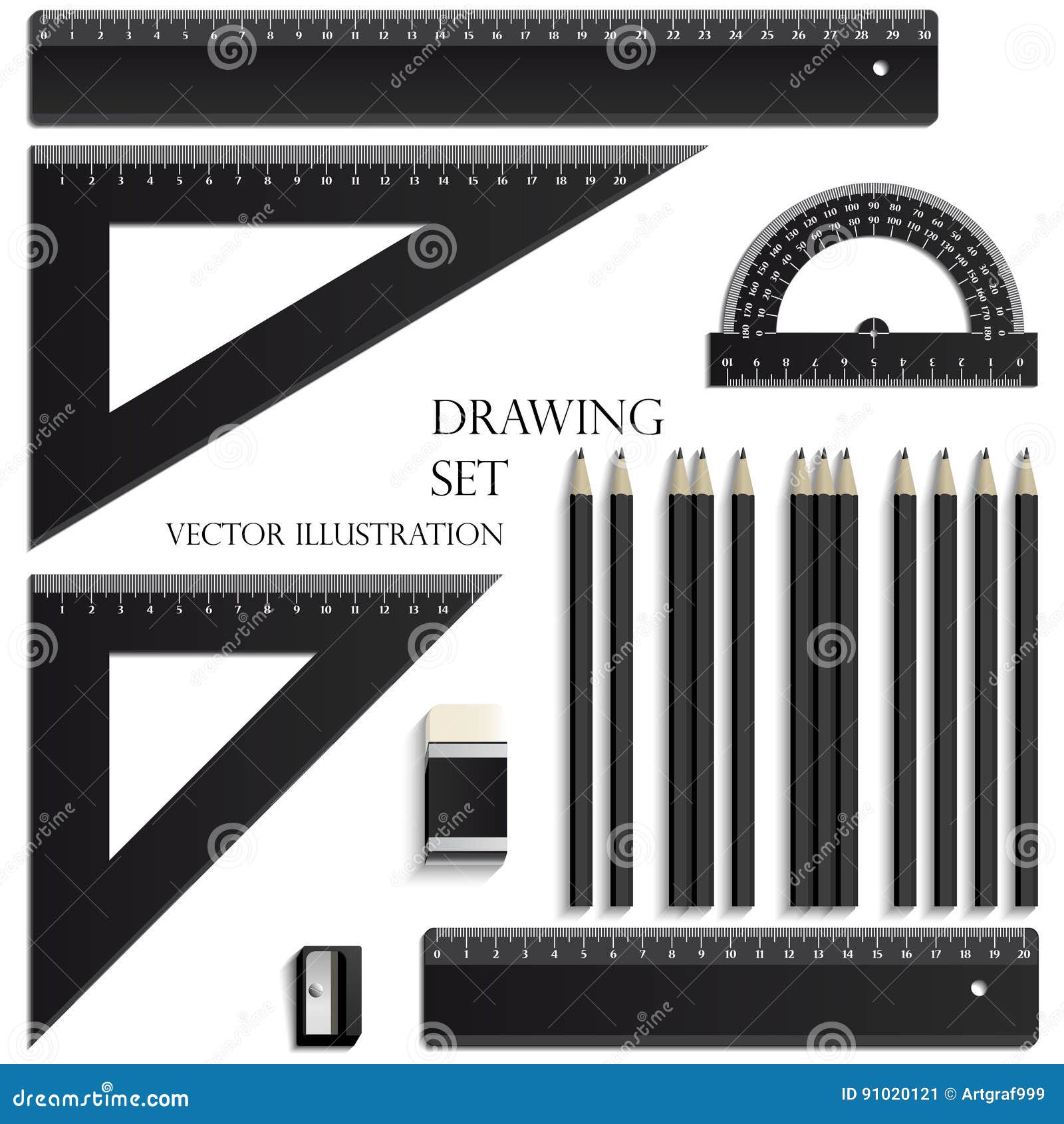 Drawing Set, Ruler, Protractor, Pencils Design Element Vector ...