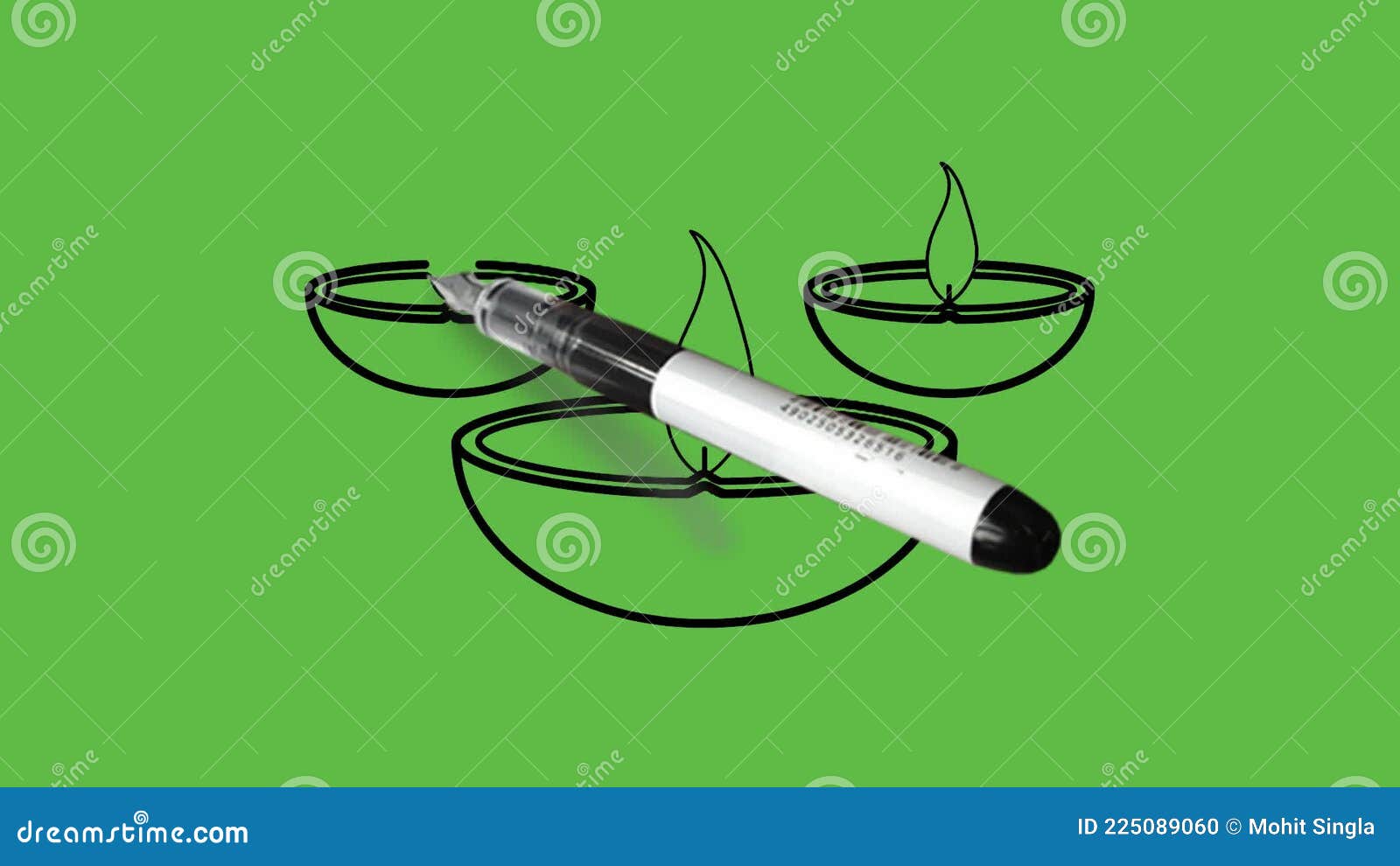 Drawing Set of Three Deepak in Blue Colour Combination with Black ...