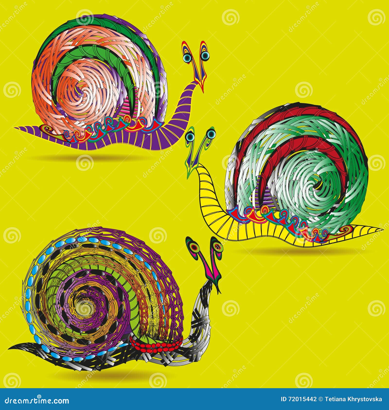 Drawing Set of Three Snails Stock Vector - Illustration of print ...