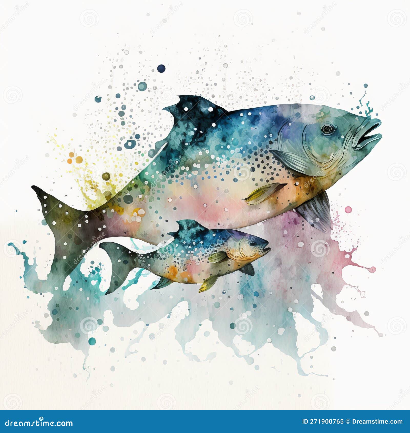 Drawing Several Fish Light Background Paint Watercolor Generative AI ...