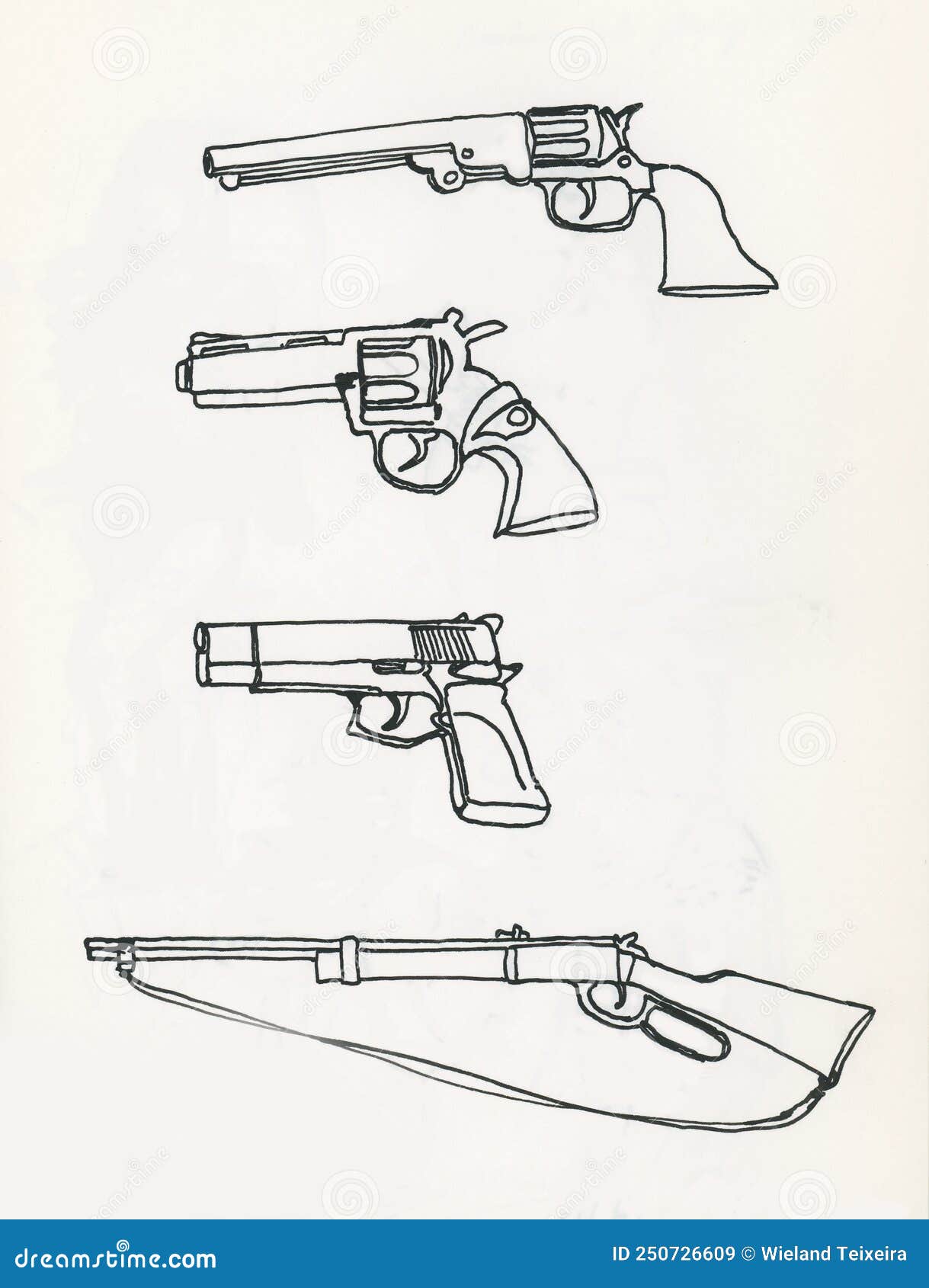 Four different guns drawn stock illustration. Illustration of guns ...
