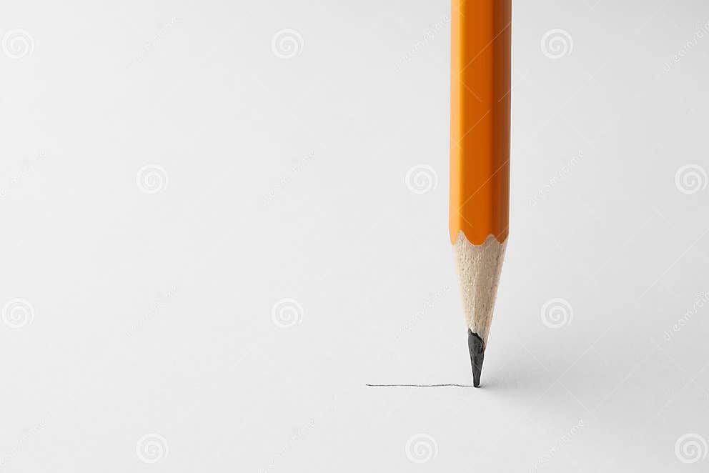 Drawing with Sharp Graphite Pencil on White Sheet of Paper, Closeup ...