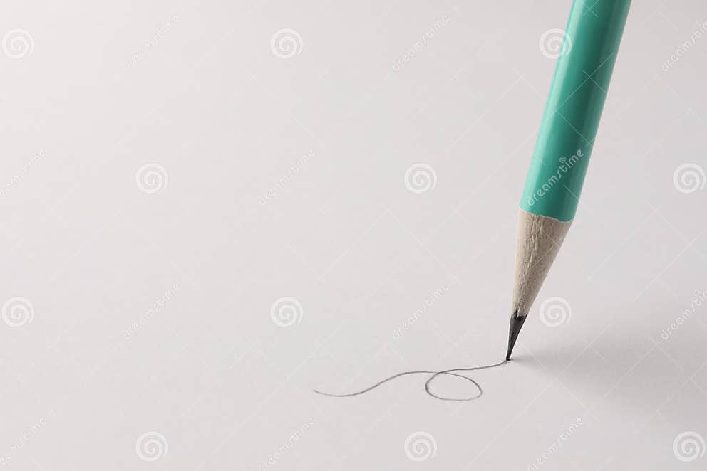 Drawing with Sharp Graphite Pencil on White Sheet of Paper, Closeup ...