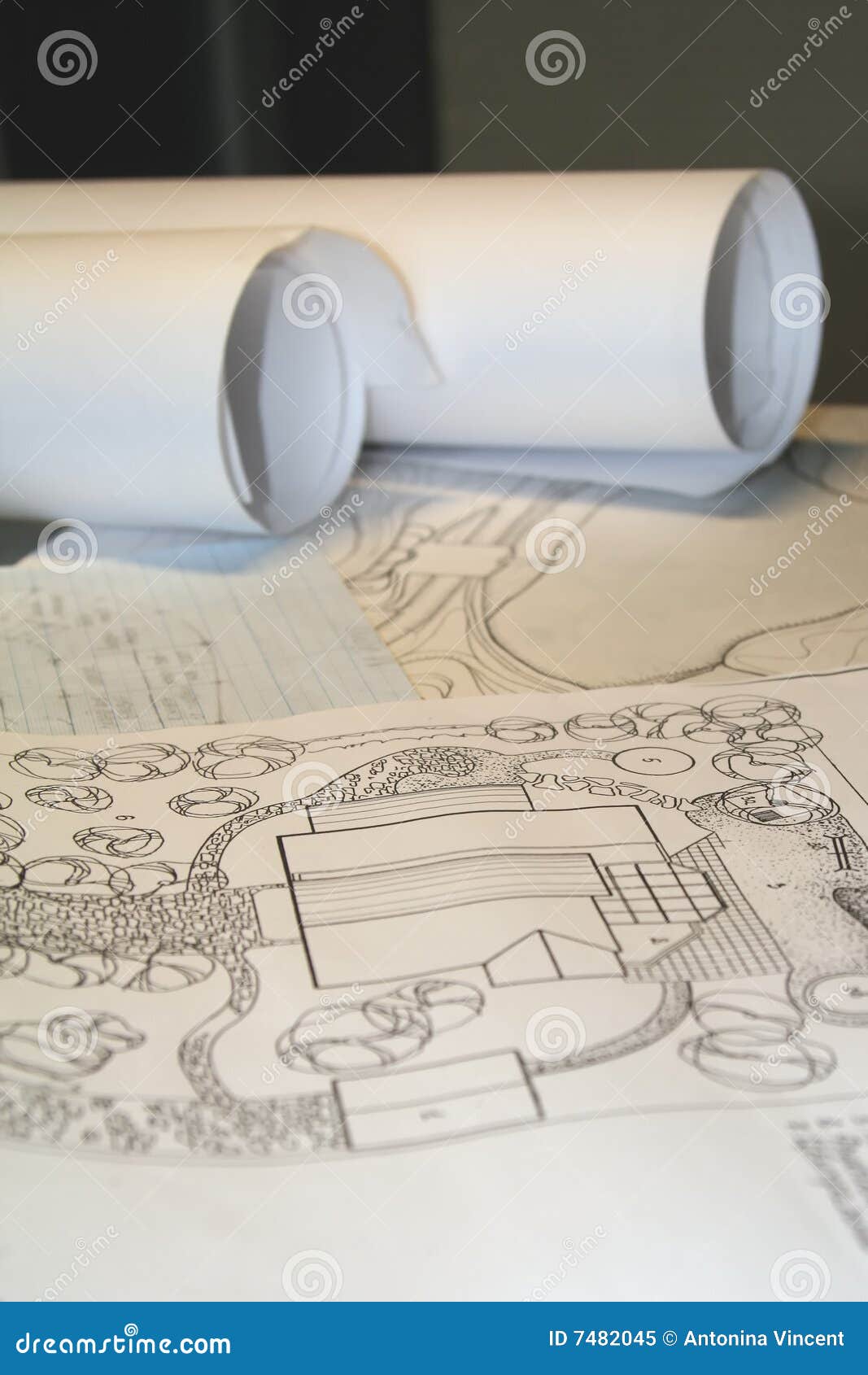 Drawing, sheet of papers stock image. Image of reconstruction - 7482045