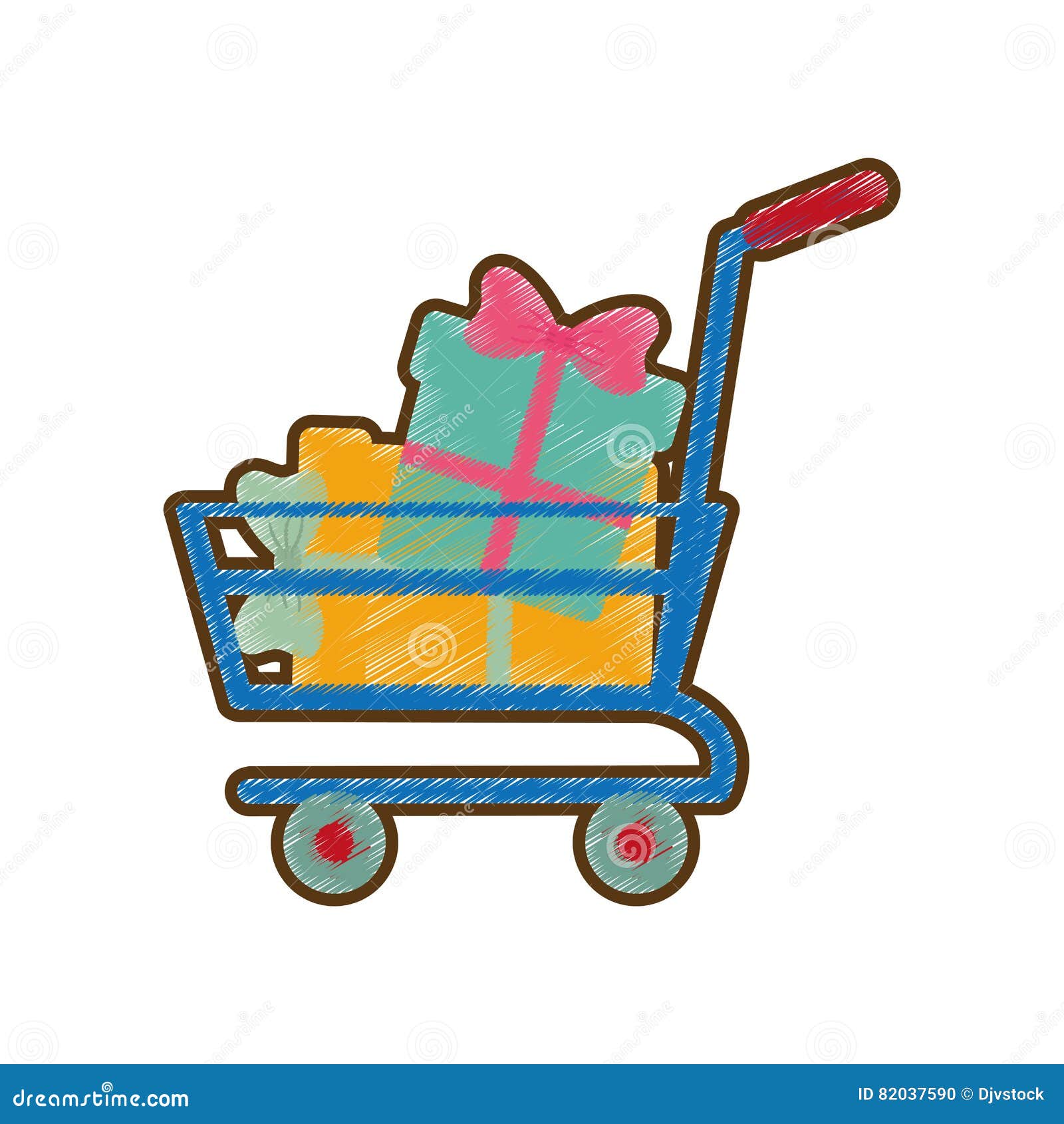 Drawing Shopping Cart Online Boxes Gift Stock Vector - Illustration of ...
