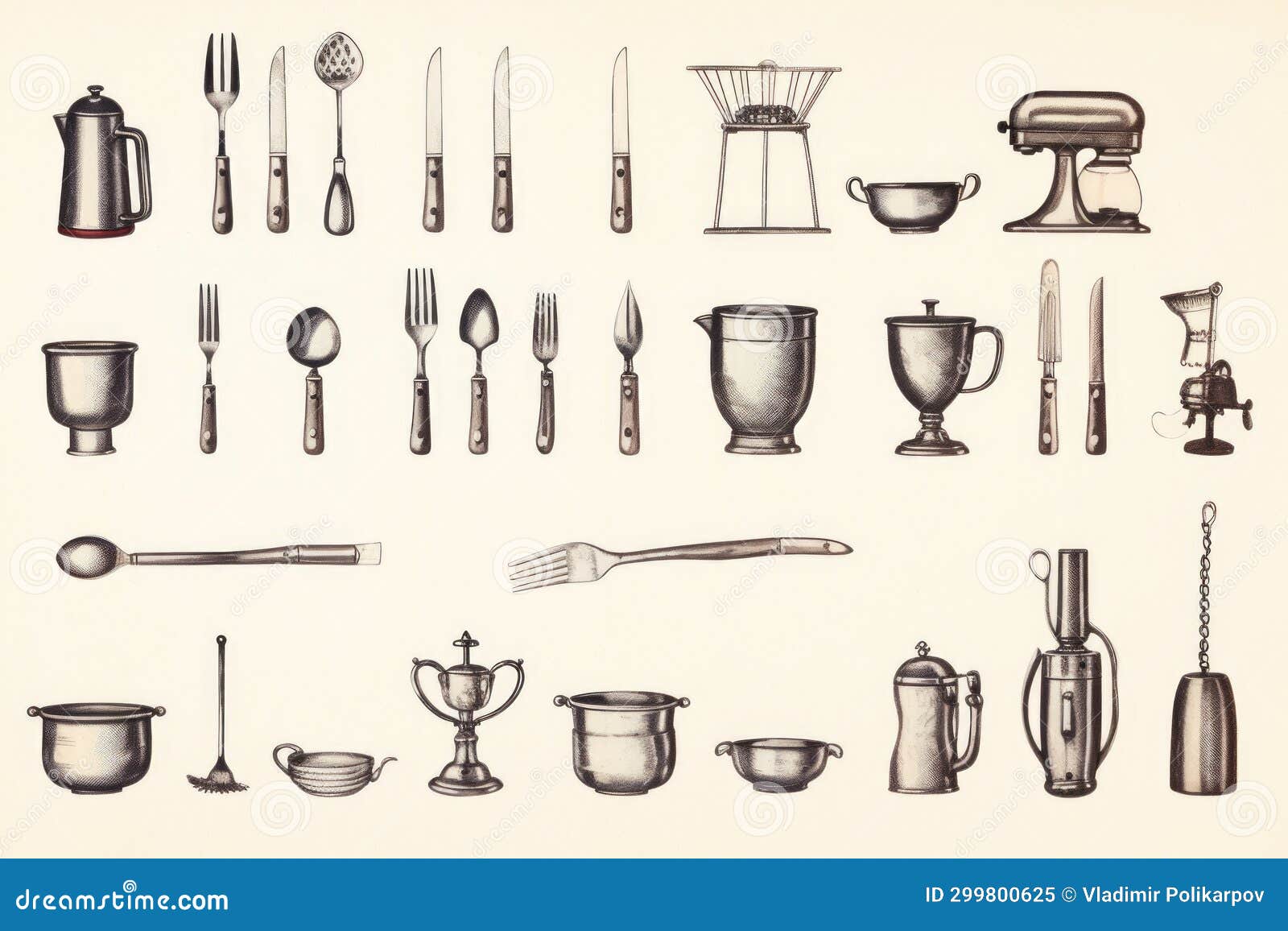 A Drawing Showcasing a Variety of Kitchen Utensils. this Versatile ...
