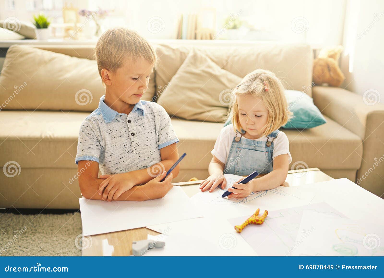 Drawing siblings stock image. Image of togetherness, painting - 69870449