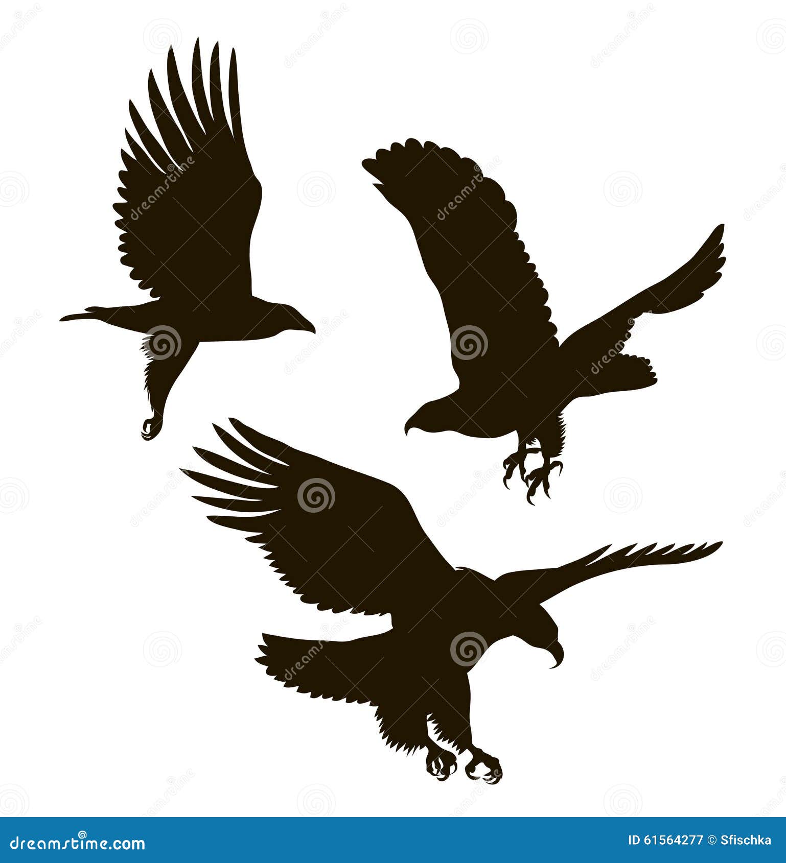 Drawing Silhouettes of Three Eagles Stock Vector - Illustration of ...