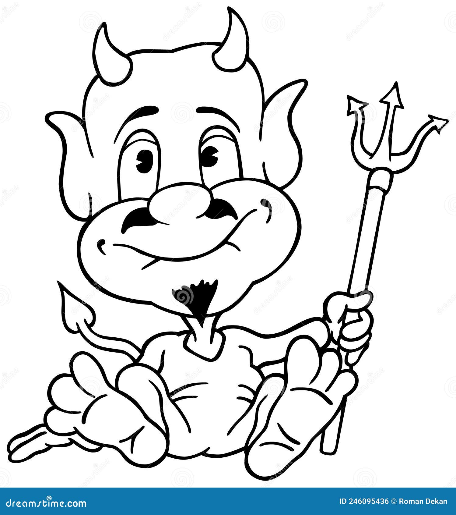 Drawing of a Sitting Devil with a Trident Stock Vector - Illustration ...