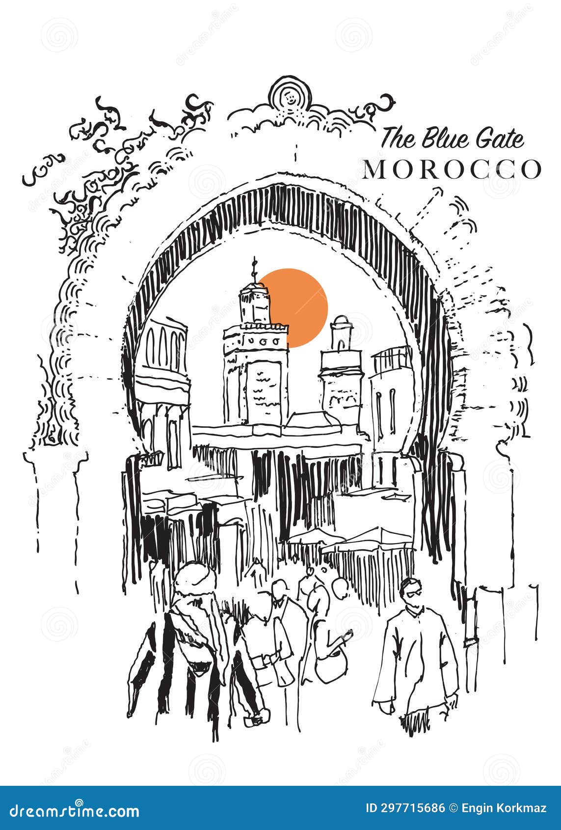 Drawing Sketch Illustration Of The Blue Gate In Fez, Morocco ...